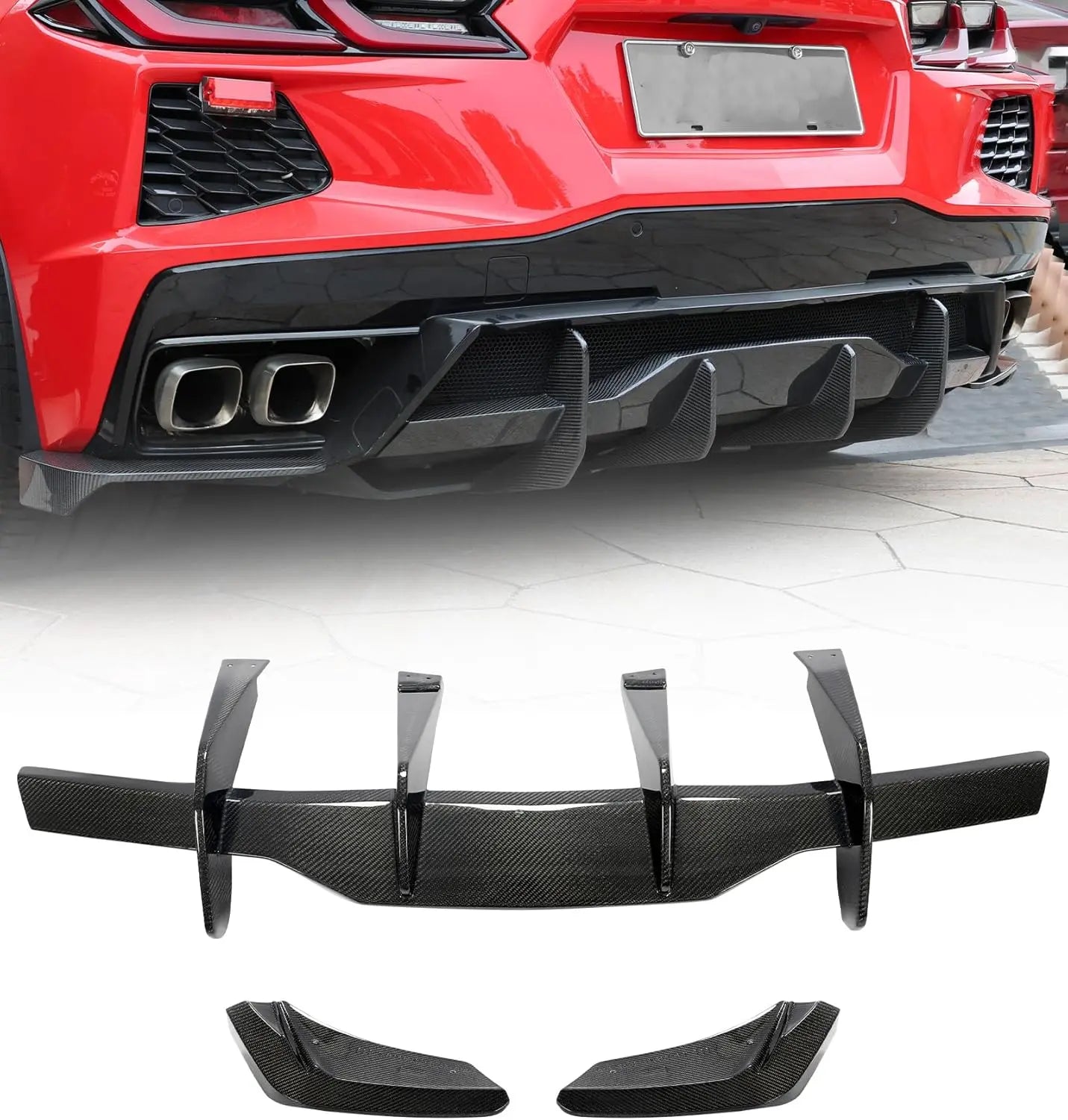 Upgrade C8 Carbon Fiber Rear Bumper Diffuser and Canards Splitter Fit ...