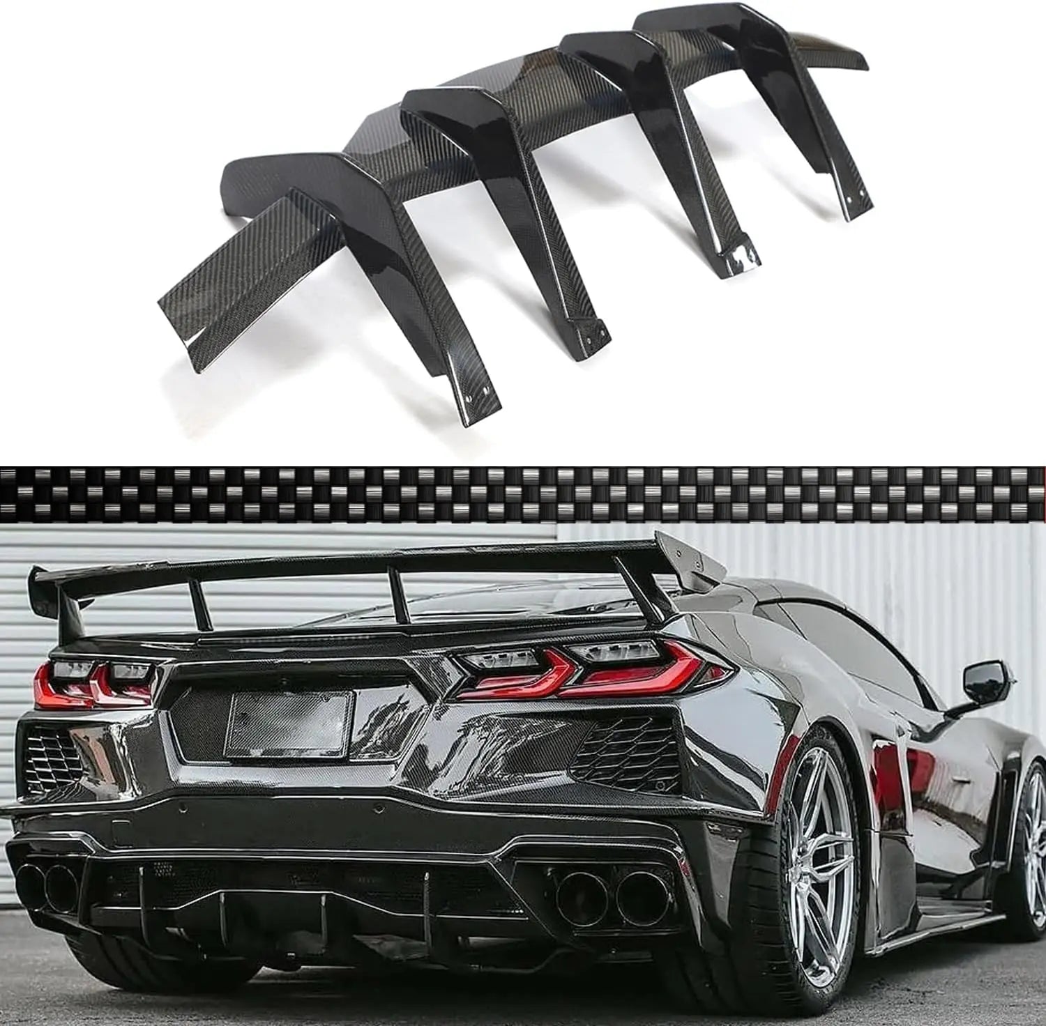NUBEHONE Real Carbon Fiber Rear Bumper Diffuser For 2020-24 Corvette C8 ...